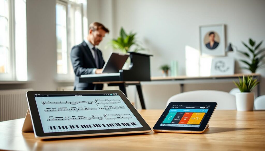 A focused critique of a piano learning app, illustrated in a modern ...